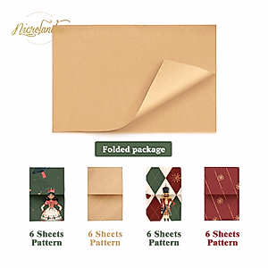Nicrolandee Christmas Wrapping Tissue Paper, 24 Sheets Vintage Christmas Green Red Tissue Paper, Foil Gold Snowflake Gift Wrap Present Paper for Xmas New Year Holiday Birthdays Wedding, 20 X15 Inches