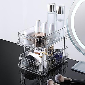 Frogued Multi-functional Storage Rack 2 Tier Clear Plastic Heavy Duty Large Capacity Bathroom Kitchen Countertop Under Sink Sliding