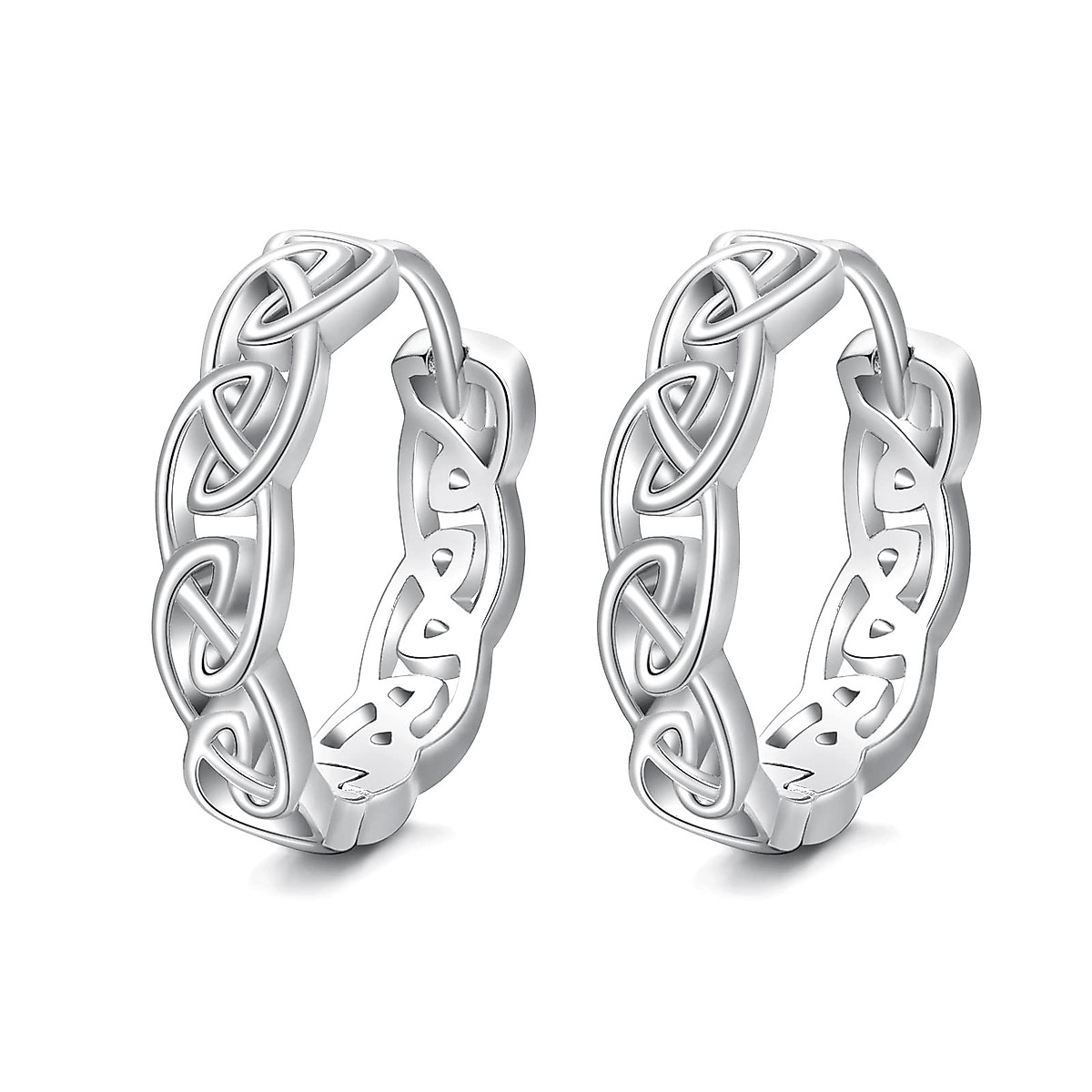 Shusukue Celtic Hoop Earrings 925 Sterling Silver Tiny 16mm Round Huggie Hoop Earrings Celtic Knot Hollow Hoop Earrings Vintage Good Luck Irish Jewelry Gifts for Women Men