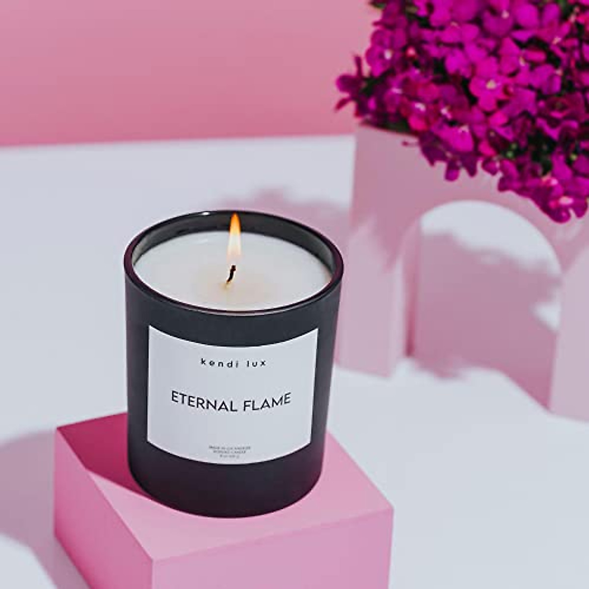 KENDI LUX | Luxury Scented Candles for Home | Jasmine Vanilla Scented Hand Poured Soy Blend Candle, Long Lasting 50 Hours Burn Time | Matte Black Jasmine Candle for Home 8 oz - Eternal Flame