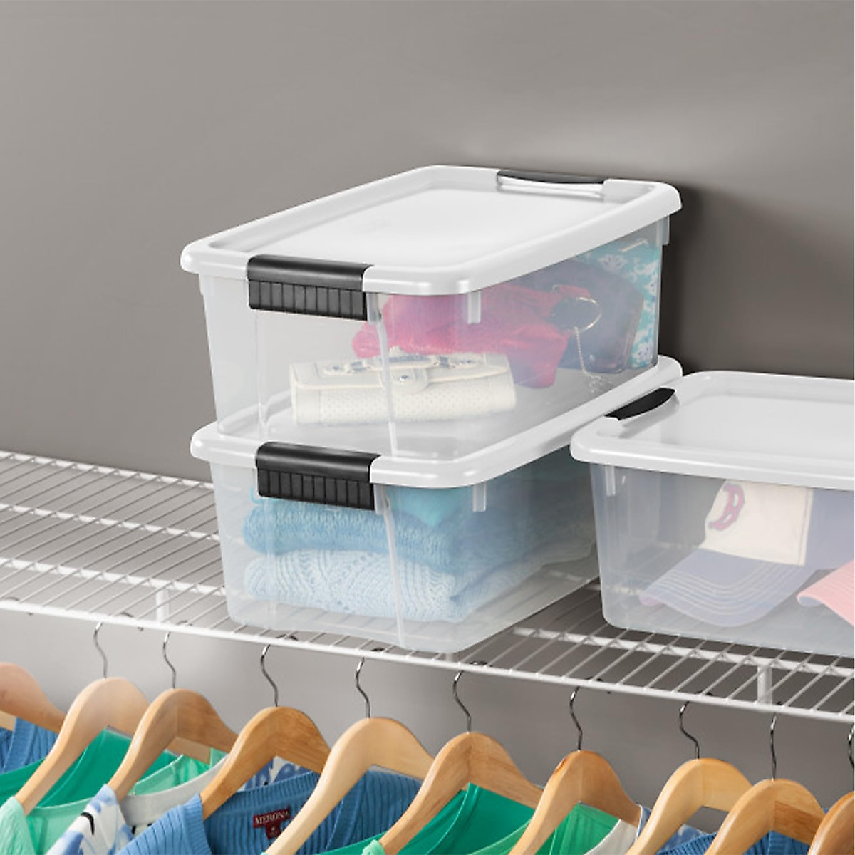 Sterilite 18 Quart Clear Plastic Stackable Storage Container Bin Box Tote with White Latching Lid Organizing Solution for Home & Classroom, 6 Pack