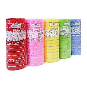 NEPURE Korean Exfoliating Washcloth Shower Towel, Large Size, 5 Colors, Exfoliating Body Scrubber for Removing Dry Skin, Reusable (5, Mix)