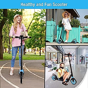 Scooter for Kids Ages 8-12, Folding Scooter for Teens/Adults with 4 Adjustment Levels, Big 8" Wheels Scooter with Anti-Shock Suspension and Carry Strap, Adult Scooter up to 220lbs, Azure