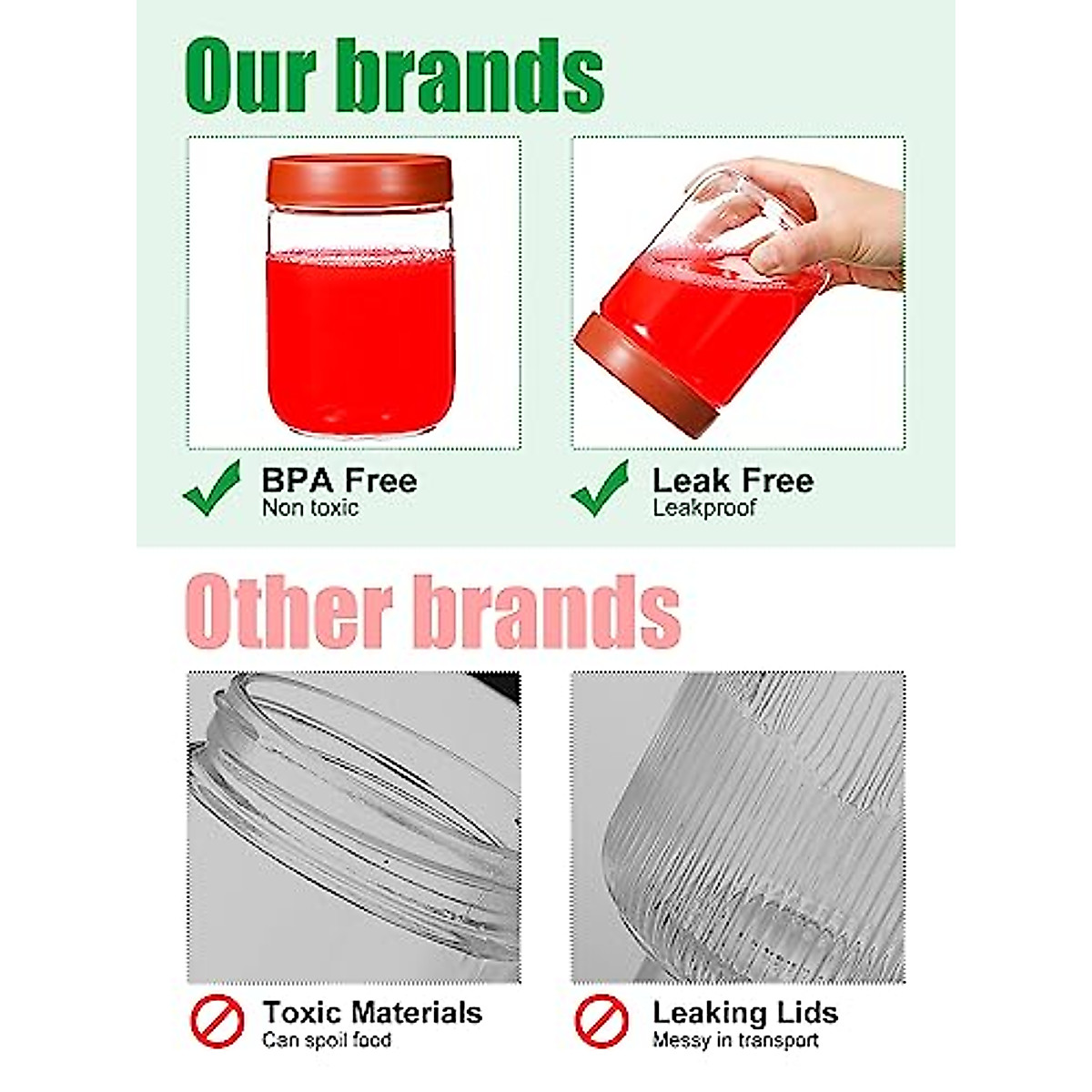 Dandat 6 Pack 20 oz Overnight Oats Containers with Lids Glass Food Storage Jars for Kitchen High Temperature Resistant Glass Jars for Oatmeal, Spices, Leak Proof and Reusable Storage Set