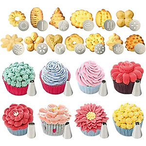 HM_ZL Cookie Press Gun Cupcake Filler Injector Stainless Steel DIY Biscuit Cookie Pastry Gun for Cake Decorating (25 Pieces)