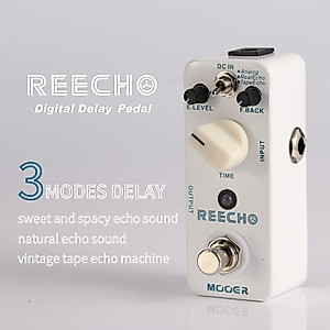 MOOER Reecho Delay Guitar Delay Effects Pedal with 3 Modes, Analog, Real Echo, Tape Echo, Vintage Tap Echo Machine