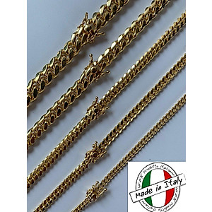 HarlemBling Miami Cuban Link Chain Or Bracelet - 14k Gold Plated Real Solid 925 Silver Necklace - Box Lock Cuban Link 4-10.5mm - Italy (26, 5mm Wide)