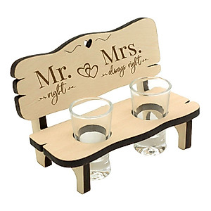 Spruchreif | Engraved Schnapps Bench with 2 Shot Glasses | Alcohol gift | Liquor gift | Wooden Shot Glas Stand with engraving | Funny Wedding Gift | Wedding Gift Ideas | Mr right Mrs always right