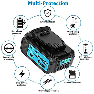 UADCA 2 Pack 6.0Ah 20 Volt Replacement Battery for Dewalt 20V Battery Compatible with Dewalt 20 Volt Max XR DCB205 DCB204 DCB206 DCB205-2 DCB200-2 DCB180 DCB200 DCD DCF DCG Cordless Power Tools