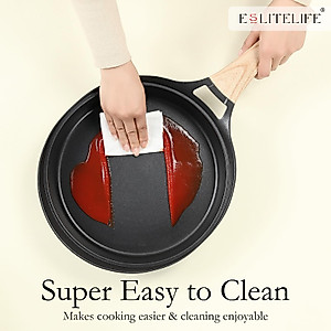 ESLITE LIFE Nonstick Deep Frying Pan Skillet, Healthy Granite Coating Egg Omelette Pan Stone Cookware Chef's Pan, PFOA Free(Black, 8 Inch)