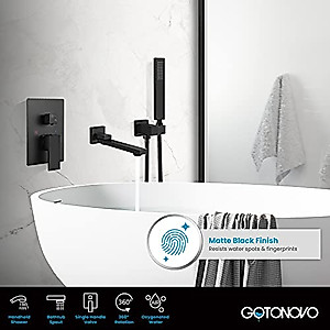 gotonovo Matte Black Wall Mount Bathtub Faucet with Hand Held Sprayer and Swivel Tub Filler Single Handle Bathroom Shower System Mixer For Tub Rough-In Valve Included Dual Functions
