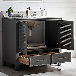 Luca Kitchen & Bath LC36WGW Carolina 36” Single Bathroom Vanity Set in French Gray with Carrara Marble Countertop and Porcelain Sink