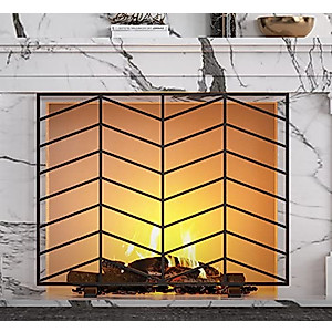 Fire Beauty Single Panel Handcrafted Wrought Iron Mesh Chevron Fireplace Screen, Fire Spark Guard for Living Room, Bedroom Décor