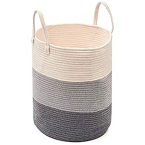UXZDX Large Cotton Storage Basket Soft Laundry Basket Woven Cotton Storage Basket with Handle