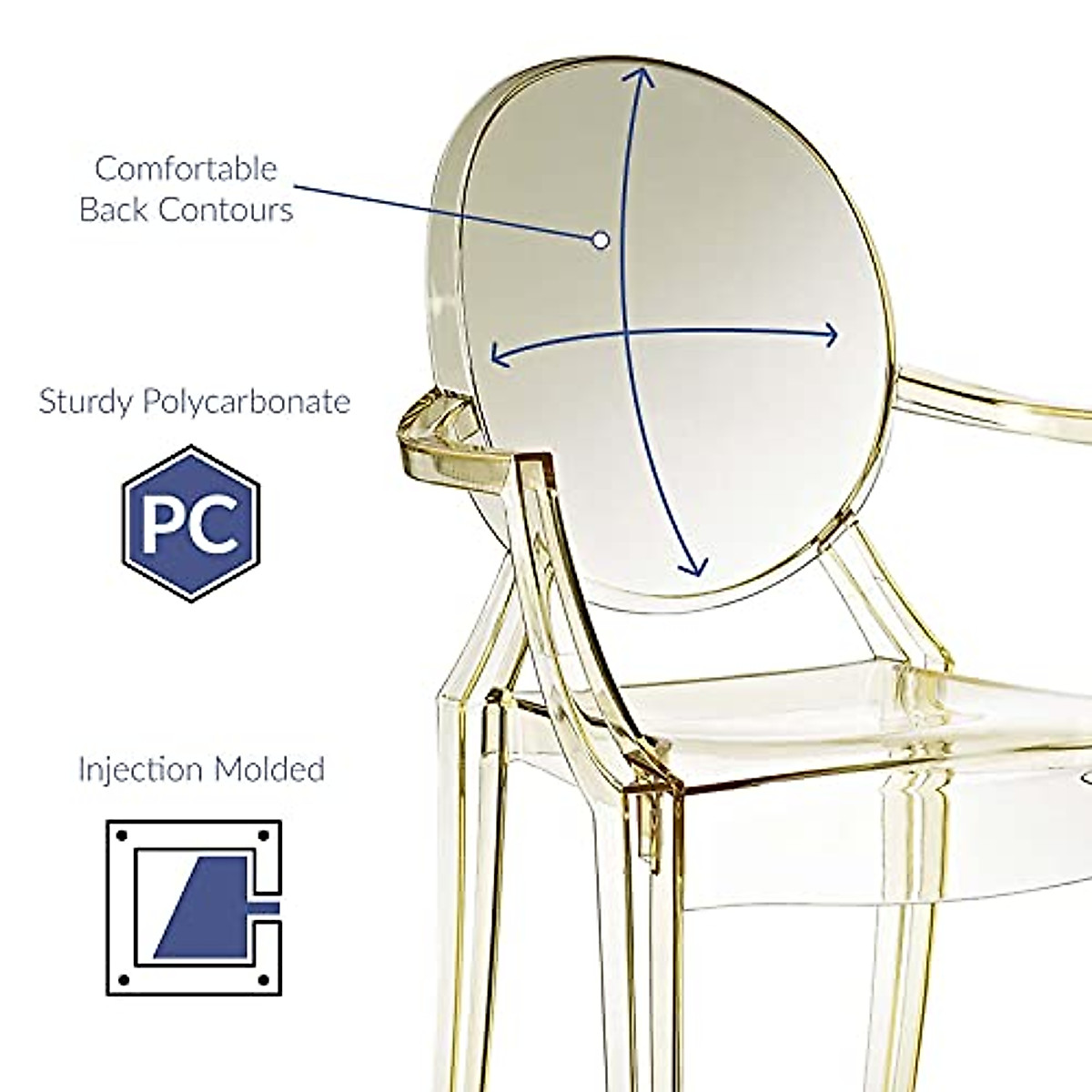 Modway Casper Modern Acrylic Stacking, Two Dining Armchairs, Yellow