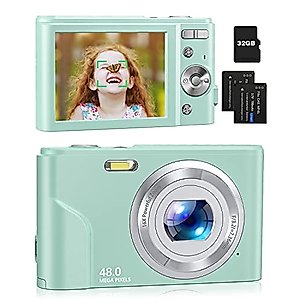 Digital Camera for Kids,1080P 48MP Autofocus Kids Camera with 32GB SD Card, Kids Digital Video Camera with 16X Zoom, Compact Portable Mini Cameras for Kids, Girls, Boys, Teens (Green)