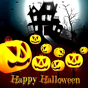 8 Pack Halloween Pumpkin Stake Lights 15.6 ft Halloween Decorations Pumpkin Stake Lantern 3D Lighted Pumpkin String with 8 LED Waterproof Battery for Garden Lawn Yard Tree Outdoor Halloween Decor