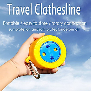 YRLPHRD Retractable Clothesline Outdoor Adjustable 26ft Portable Laundry Drying Rope Short Cord Retracting Clothes Line for Hotel Travel Camping Indoor Backyard, 3.5 In long and 1.5 In thick, YELLOW