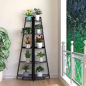 POXAKA Corner Shelf, 5 Tier Bookshelf Open Corner Shelf Stand, 70.8 Inch Tall Bookcase, Modern Bamboo Corner Stand in Living Room, Bathroom, Small Space