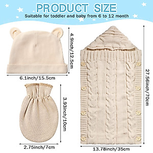 Newborn Baby Wrap Blanket Knit Sleeping Bag Receiving Blankets Stroller Wrap Newborn Baby Hat Bear Ears Infant Caps and Baby Mittens Gloves Gift for Christmas for 9-12 Months Boys Girls(Light Gray)