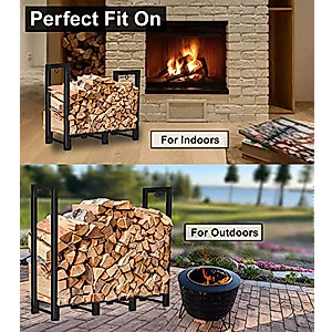 Koutemie 4Ft Outdoor Firewood Rack Holder for Fireplace Wood Storage, Adjustable Fire Log Stacker Stand, Black