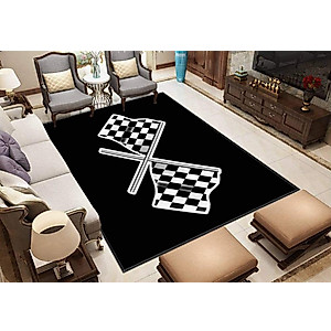 Racing Formula Black and White Check Flag Kids Area Rugs, Motorsport Video Games Print Carpet, for Room Sofa Living Room Mat Bedroom Home Decor Floor Mats,2 x 3ft