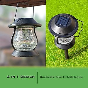 Landia Home Solar Pathway Lantern - Outdoor Decorative 2 in 1 Path Light or Hanging Lantern with Large Crackle Glass Housing, 2-Pack