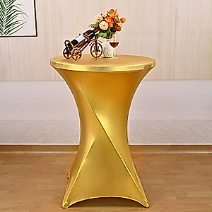 4 Pack Cocktail Spandex Stretch Square Corners Tablecloth, 32"x43" Metallic Gold Spandex Cocktail Table Cover, Fitted High Top Round Table Cloth for Wedding Bar Party Events Home Decor Supplies