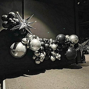 Black Metallic Silver Balloons Garland Kit 138 Pack Different Sizes inch Matte Black Metallic Silver Latex Balloons and Silver Confetti Balloons for Wedding Birthday Party Accessory Arch Decoration