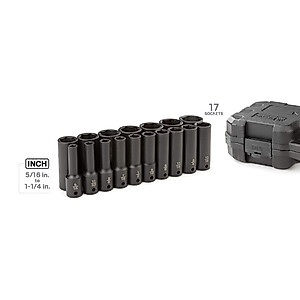 TEKTON 1/2 Inch Drive Deep 6-Point Impact Socket Set, 17-Piece (5/16-1-1/4 in.) | SID92305