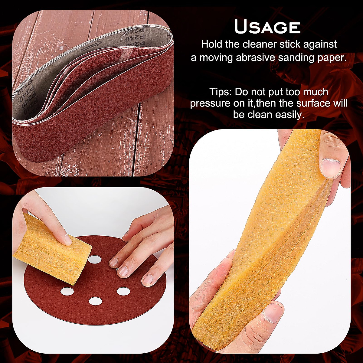 WCIC 1 Pack Abrasive Cleaning Stick 1-1/2" x 1-1/2" x 7-7/8" Natural Rubber Eraser Stick for Sanding Belts & Sanding Discs & Skateboard Grip Cleaner & Woodworking Eraser