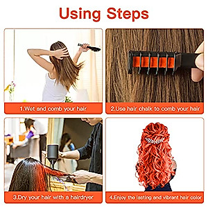 MSDADA Orange Hair Chalk for Girls-New Hair Chalk Comb Temporary Washable Hair Color Dye for Kids-Toys for 6 7 8 9 10 Year Old Girl Birthday Gifts for Christmas,Halloween,Cosplay Dress Up-Fluorescent