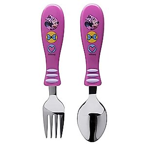 Zak Designs Minnie Easy Grip Flatware Fork And Spoon Utensil Set – Perfect for Toddler Hands With Fun Characters, Contoured Handles And Textured Grips, Minnie Bowtique