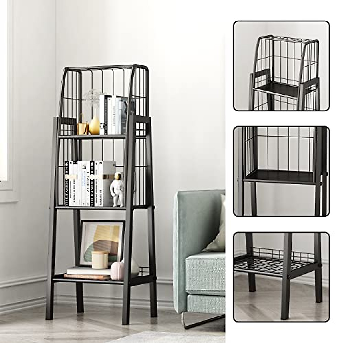 DOORXIFO Modern Industrial Bookcase Freestanding,Heavy Duty Metal Black Bookshelves Organizer for Bedroom Home Office,Black Storage Rack Book Rack.