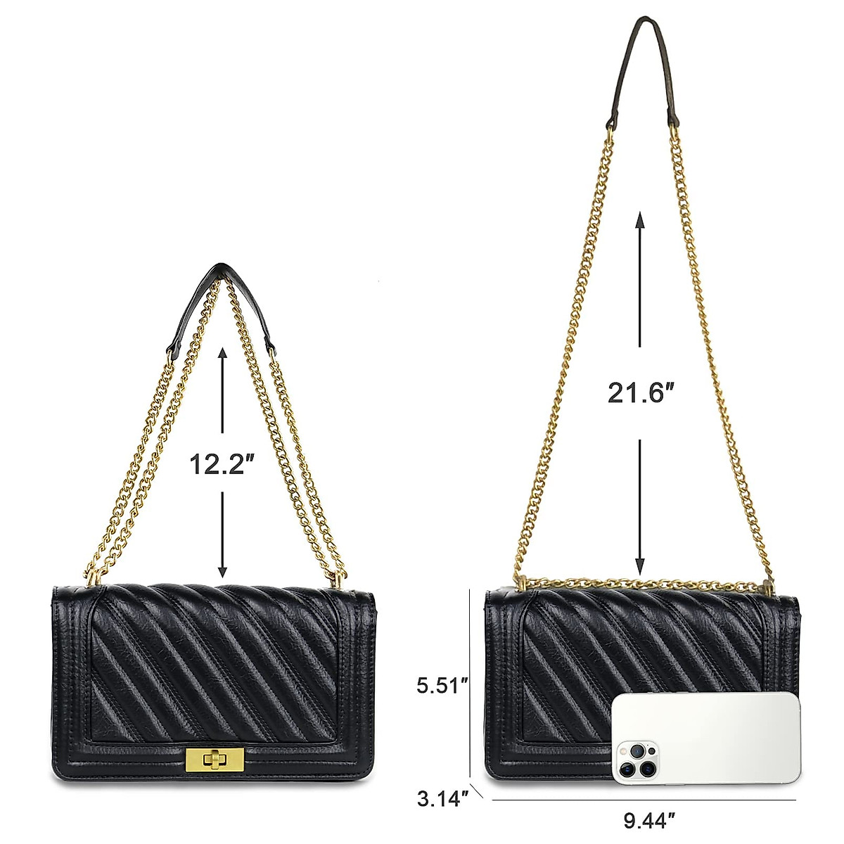 Anna&Yoyo Quilted Crossbody Bags for Women, Lightweight PU Leather Lady Shoulder Purses, Trendy Designer Shoulder Bag with Chain Strap…