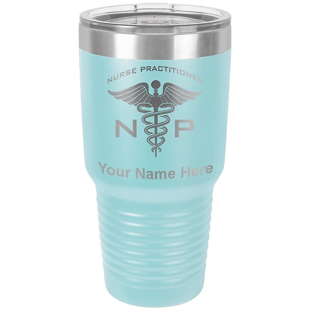 LaserGram 30oz Vacuum Insulated Tumbler Mug, NP Nurse Practitioner, Personalized Engraving Included (Light Blue)