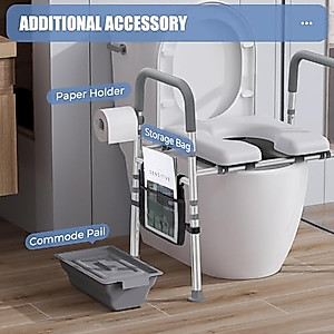 Raised Toilet Seat with Handles, Stand Alone Elongated Toilet Riser with arms and Widen seat, Heavy Duty 400lb Adjustable Commode Chair with Safety Frame, Shower Chair for Elderly, Handicap Pregant