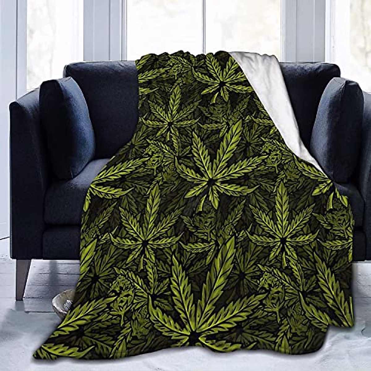 DICITNET Green Leaves of Weed Blanket Throw Blanket Lightweight Microfiber Blankets for Bed Couch Sofa Blanket Quilt 80"X60"