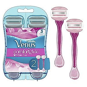 Gillette Venus ComfortGlide Disposable Razors for Women, 2 Count, White Tea Scented Moisture Bars for a Smooth Shave