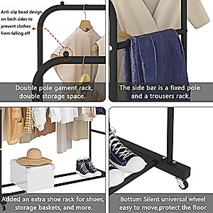 Laiensia Double Rods Clothing Rack with Wheels, Garment Rack for Hanging Clothes, Multi-functional Bedroom Clothes Rack, Black