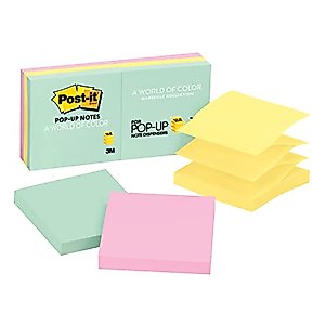 Post-it Pop-up Notes, 3x3 in, 6 Pads, America's #1 Favorite Sticky Notes, Beachside Café Collection, Pastel Colors, Recyclable (R330-AP)