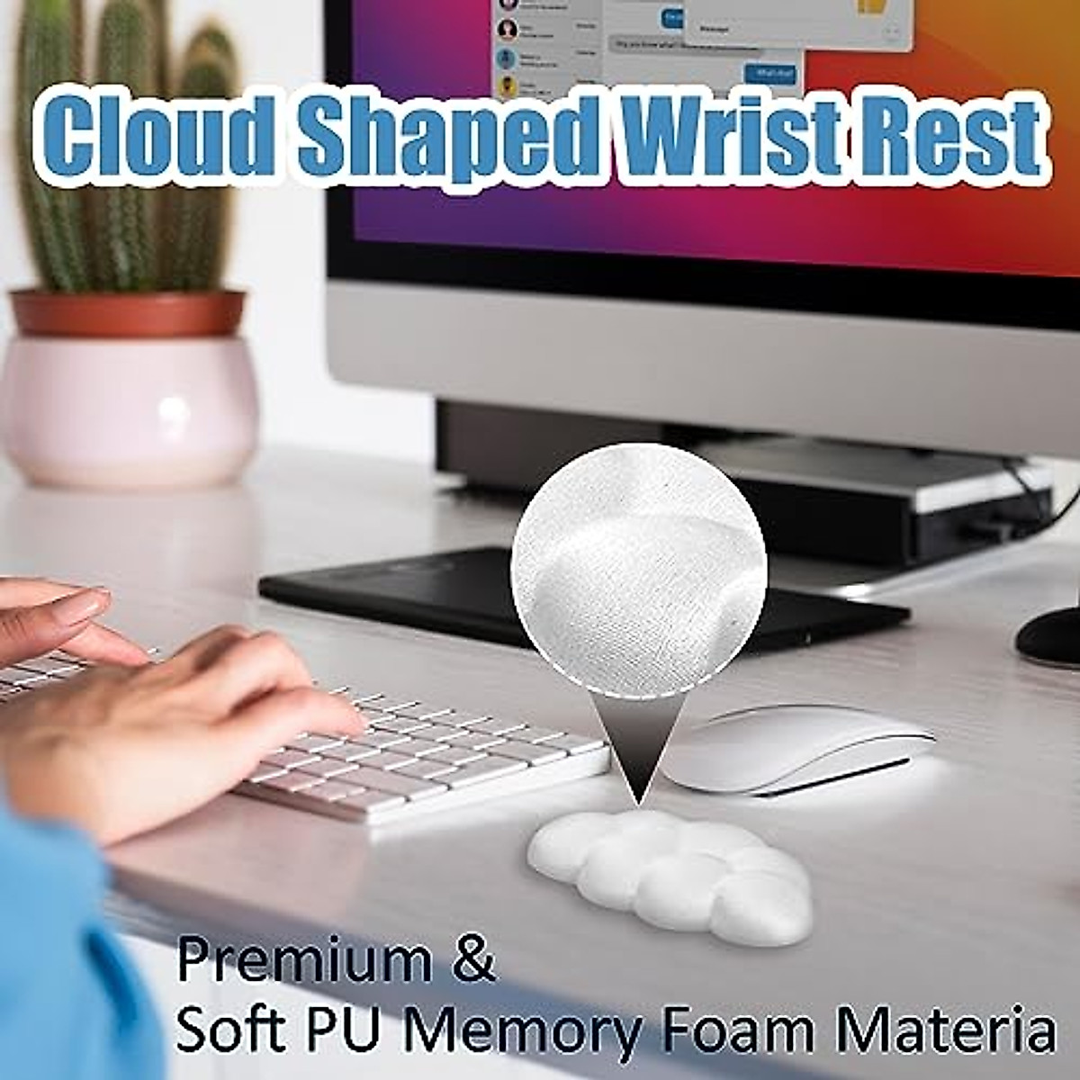 TIESOME Cloud Wrist Rest for Mouse, Memory Foam Wrist Cushion Ergonomic Palm Rest Pain Relief Mouse Wrist Support Pad with Anti-Skid Base for Office School Home Laptop&Computer Mouse(White)