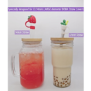 4PCS Straw Covers for Boba Straws, 12mm & 14mm Silicone Straw Tips for Wide straws Large straws Jumbo Straws Smoothie Straws Reusable Straws Glass Straw Silicone Straws