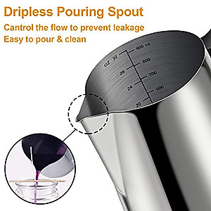 Candle Making Pouring Pot, 32oz Double Boiler Wax Melting Pot, 304 Stainless Steel Candle Making Pitcher with Heat-Resistant Handle and Dripless Pouring Spout Design