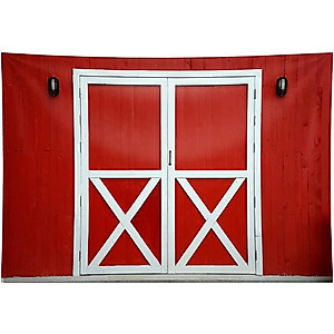 ZTHMOE 84x60inch Red Barn Door Photography Backdrop Western Farm Friendsgiving Background BBQ Party Supplies for Cowboy Birthday Fall Thanksgiving Harvest Photo Props