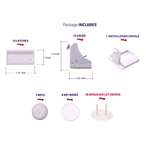 LLeeLaX Magnetic Cabinet Locks | Quick & Easy Installation to Baby & Child Proof Home | No Drills, No Tools required | 12 locks + 2 keys | Bonus 36 Electric outlet covers