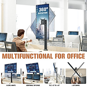 Hemudu Single Tall Desk Monitor Arm Mount Stand Fit for 27 inch to 43 inch Flat Curved Computer Screen with Swivel, Height Adjustable, Rotation,Holds up to 77lbs, Black