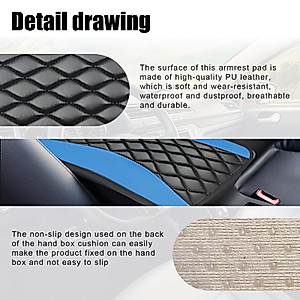 Car Center Console Cushion Pad, Accessories Interior Protection Universal Leather Waterproof and Anti-scratch Armrest Seat Box Cover Profector for Most Car,SUV, Vehicle (Blue)