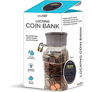 Locking Digital Coin Bank Savings Jar - Pennies Nickles Dimes Quarter Half Dollar Change Counter | Clear Jar with LCD Display