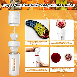 Portable Blender for Shakes and Smoothies - 3 in 1 Personal Blender with Citrus Juicer and Pure Juicer, Smoothie Blender with 12 Oz Travel Cup and Lid, USB Rechargeable Smoothie Maker Mini Blender